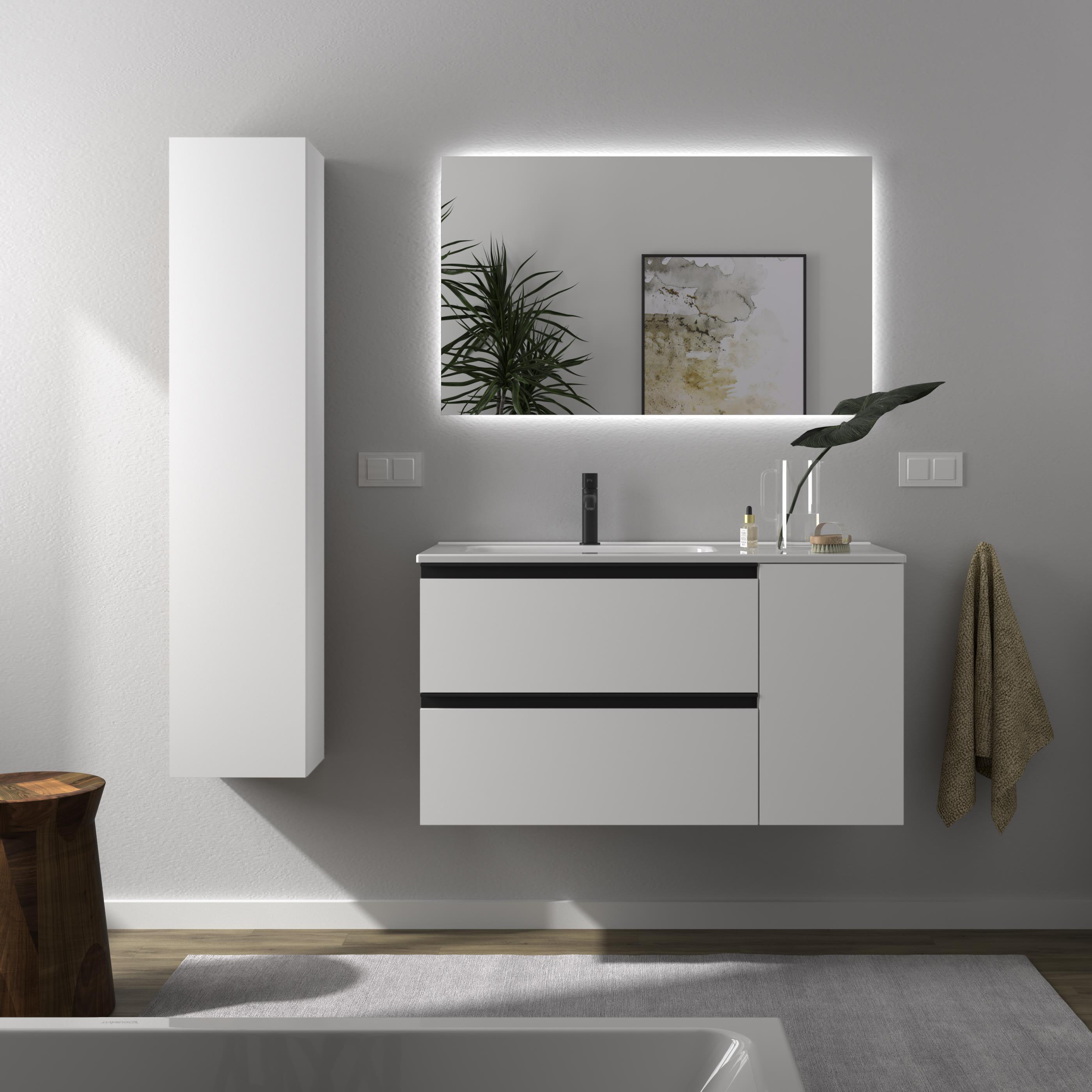 Meuble de salle de bain BEQUIA PLUS METAL 100cm Blanc mat | Vasque ...