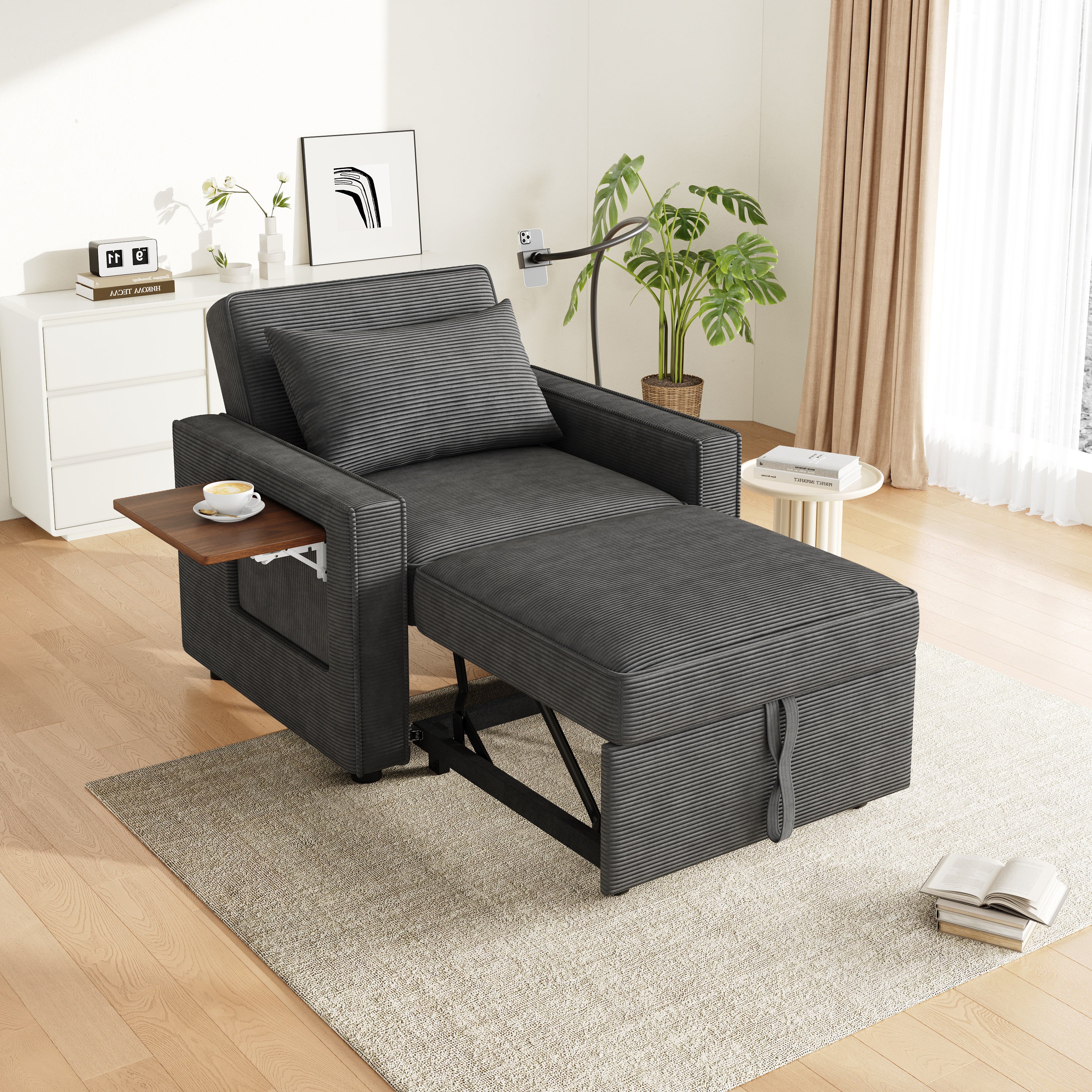 Canapé convertible 93×150/177×85 cm 1 place avec USB/TYPE-C, support ...