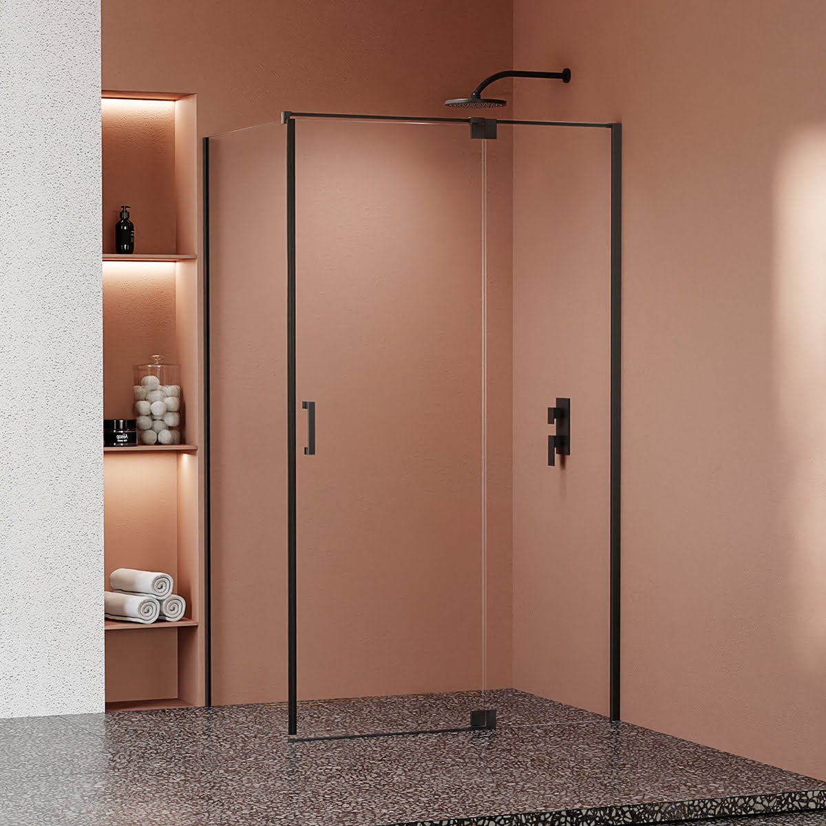 Cabine de douche noir 110x80 cm, transparent, pivotante droite AROSA ...