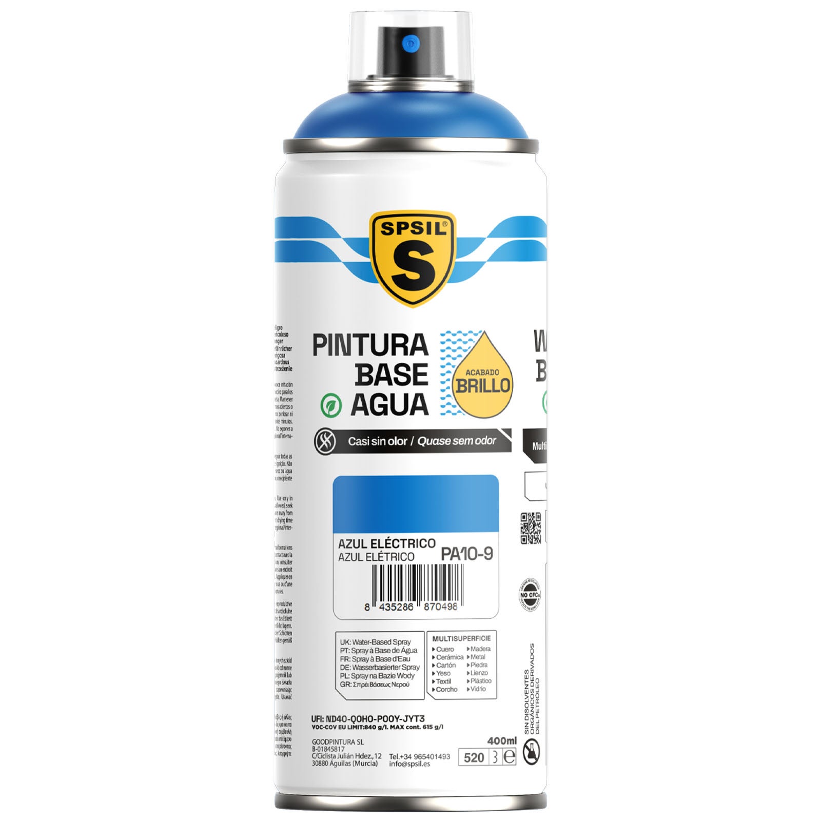 Pintura Spray al Agua SPSIL Color Azul Eléctrico Base Agua 400ml ...
