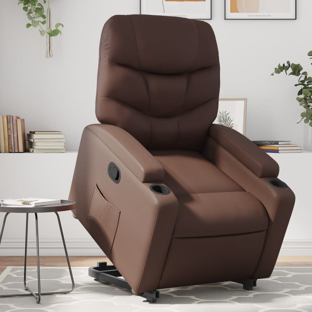 Sillón reclinable elevable cuero sintético marrón | Leroy Merlin