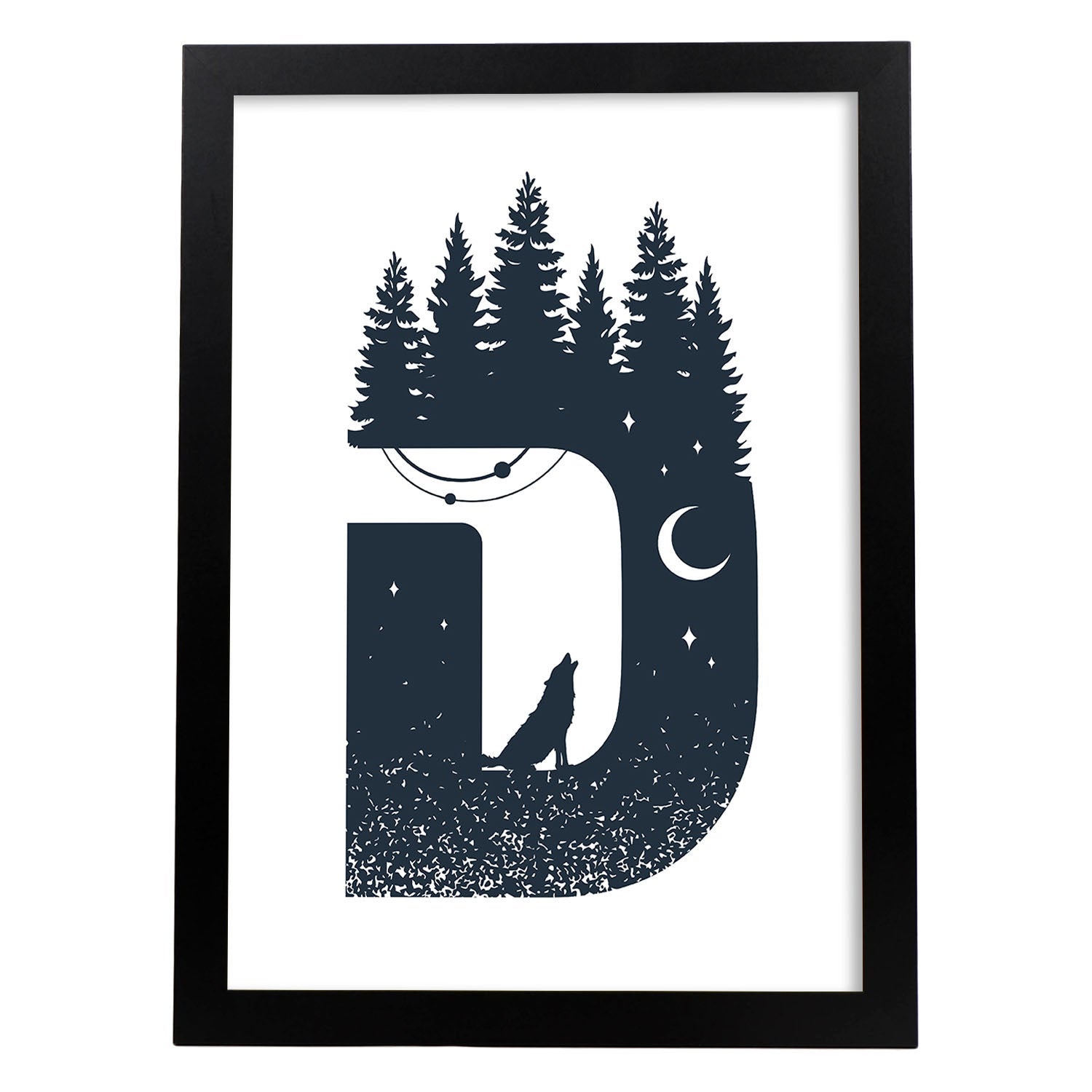 Lettre D Avec Forêt, Loup Et Lune. Nature.posters De Lettres Avec ...