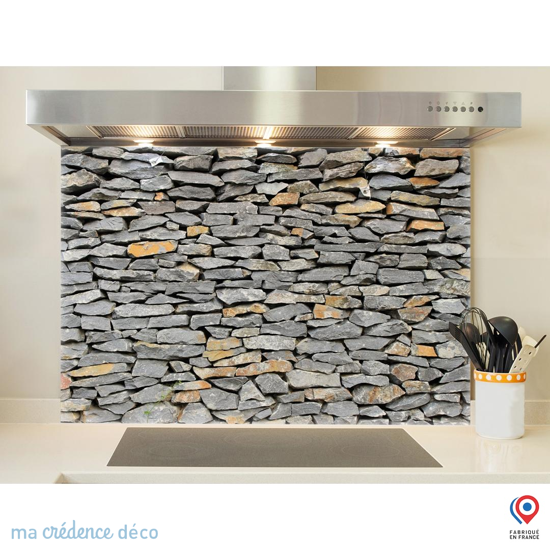 Crédence cuisine fond de hotte Mur de pierres - Verre trempé - L 80 cm x H 80 cm | Leroy Merlin
