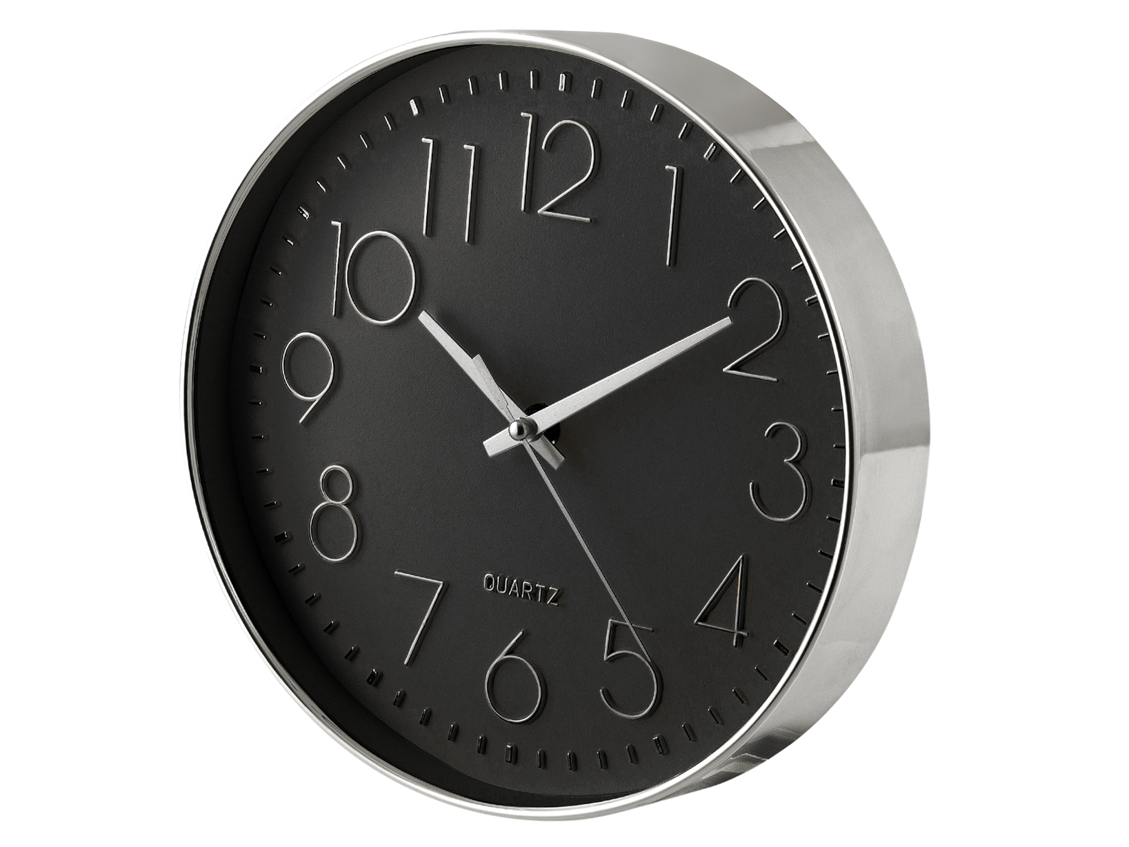 Reloj redondo H&H con esfera negra y marco cromado de 40 cm. | Leroy Merlin