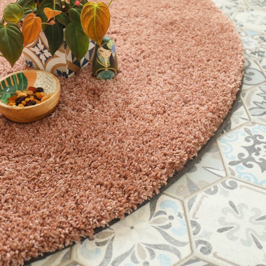 Tapis rond Icône - Shaggy terracotta - Galon marron - Ø 150 cm | Leroy ...