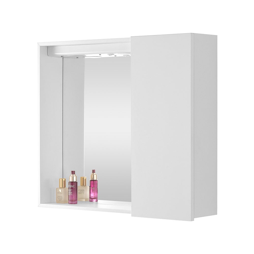 Specchio contenitore 67x60 cm bianco con LED e ripiani interni | Leroy ...