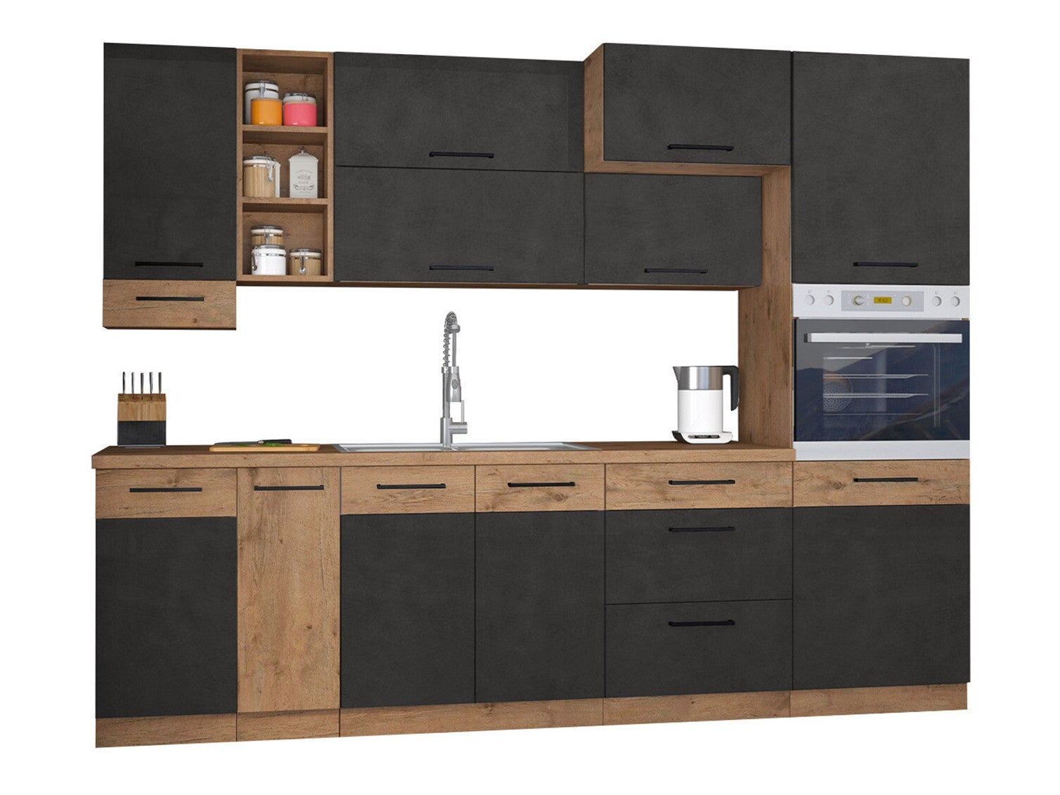 Ensemble de cuisine modulaire Wood Grey 136, 270x57cm, MDF, Stratifié ...