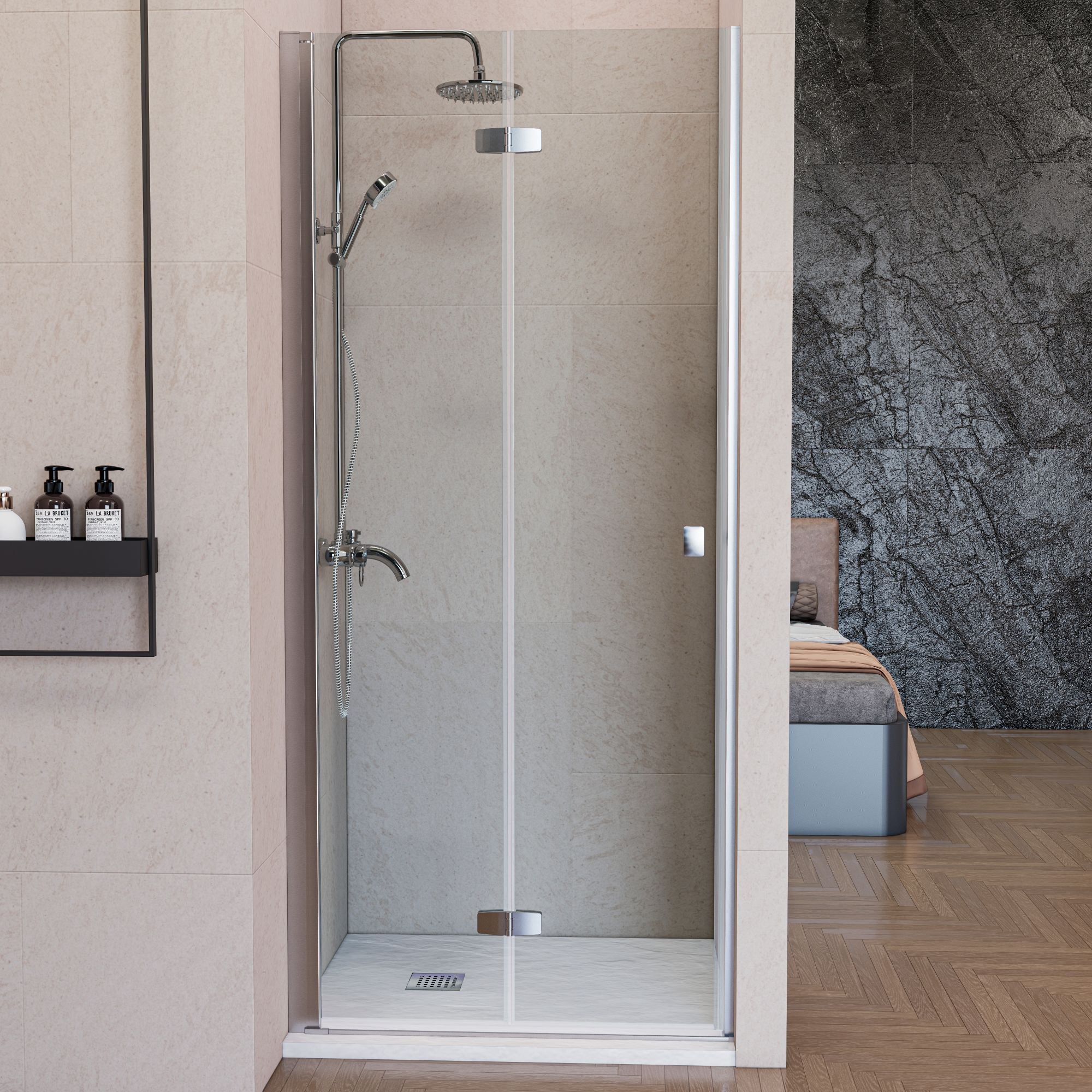 Mampara de Ducha Frontal Plegable 85 cm Cromo Brillo Cristal ...