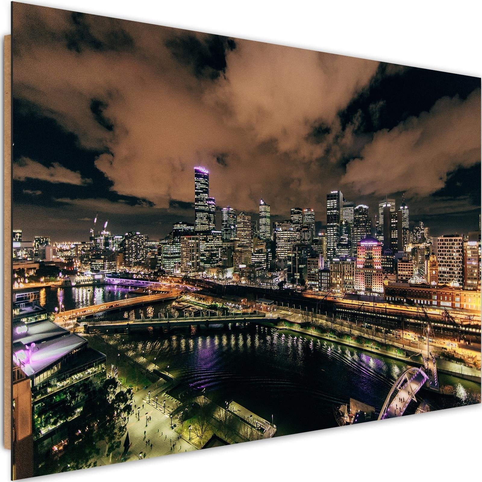 Tableau bois ville moderne la nuit - 90 x 60 cm | Leroy Merlin