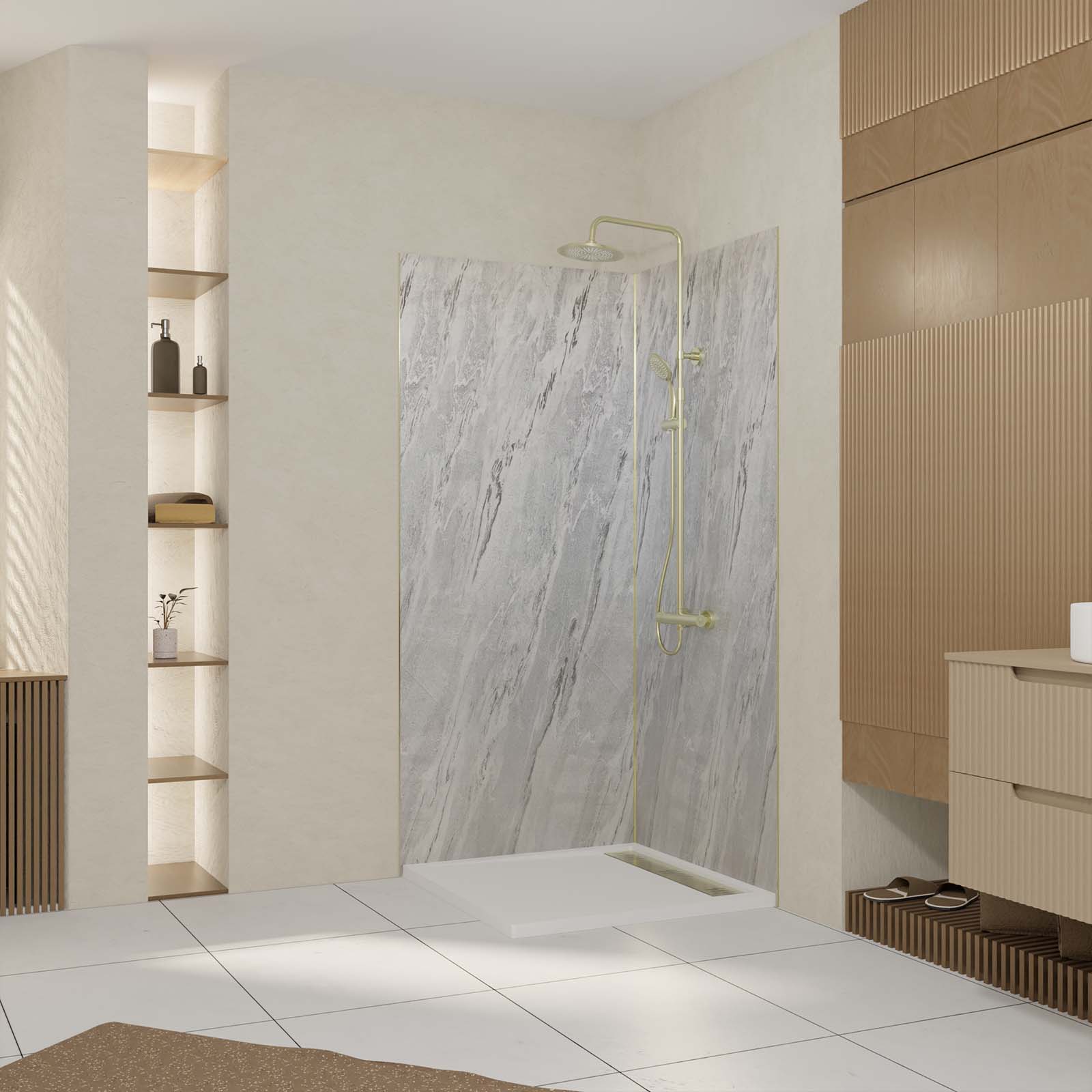 Pack 2 Paneles Murales Artic Storm 90x210cm + Perfiles Oro Cepillado ...