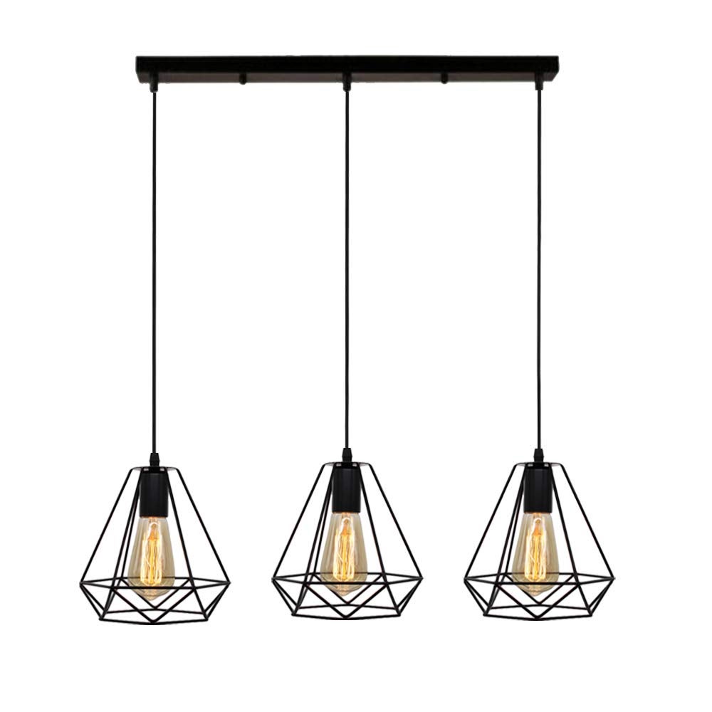 Suspension Industrielle Vintage Cage Dimant, Lampe de Plafond Barre 3 ...
