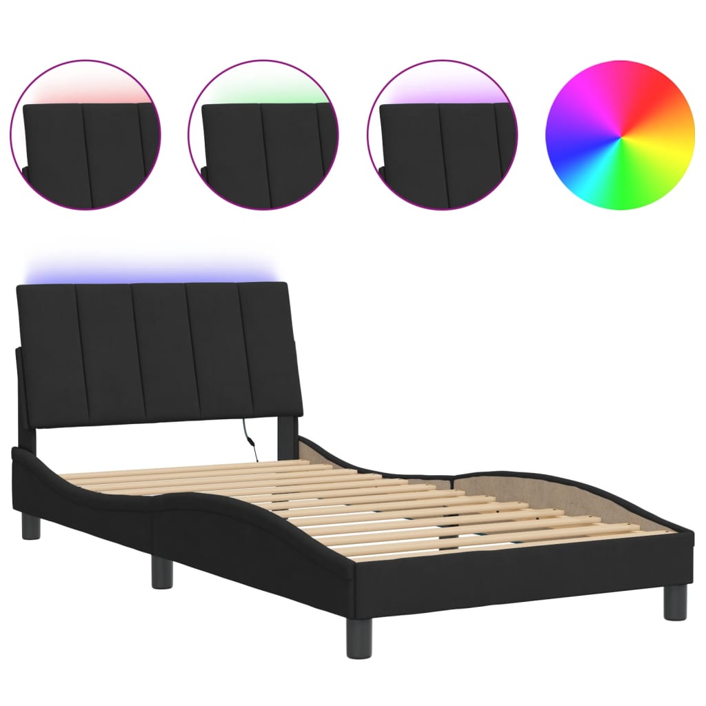 Estructura de cama con luces LED terciopelo negro 100x200 cm | Leroy Merlin