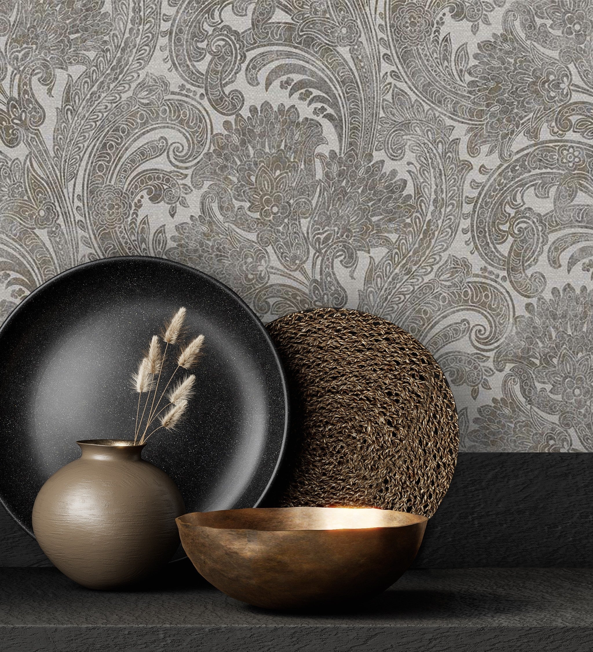 Papier peint vinyle cachemire floral indien en relief effet texture ...