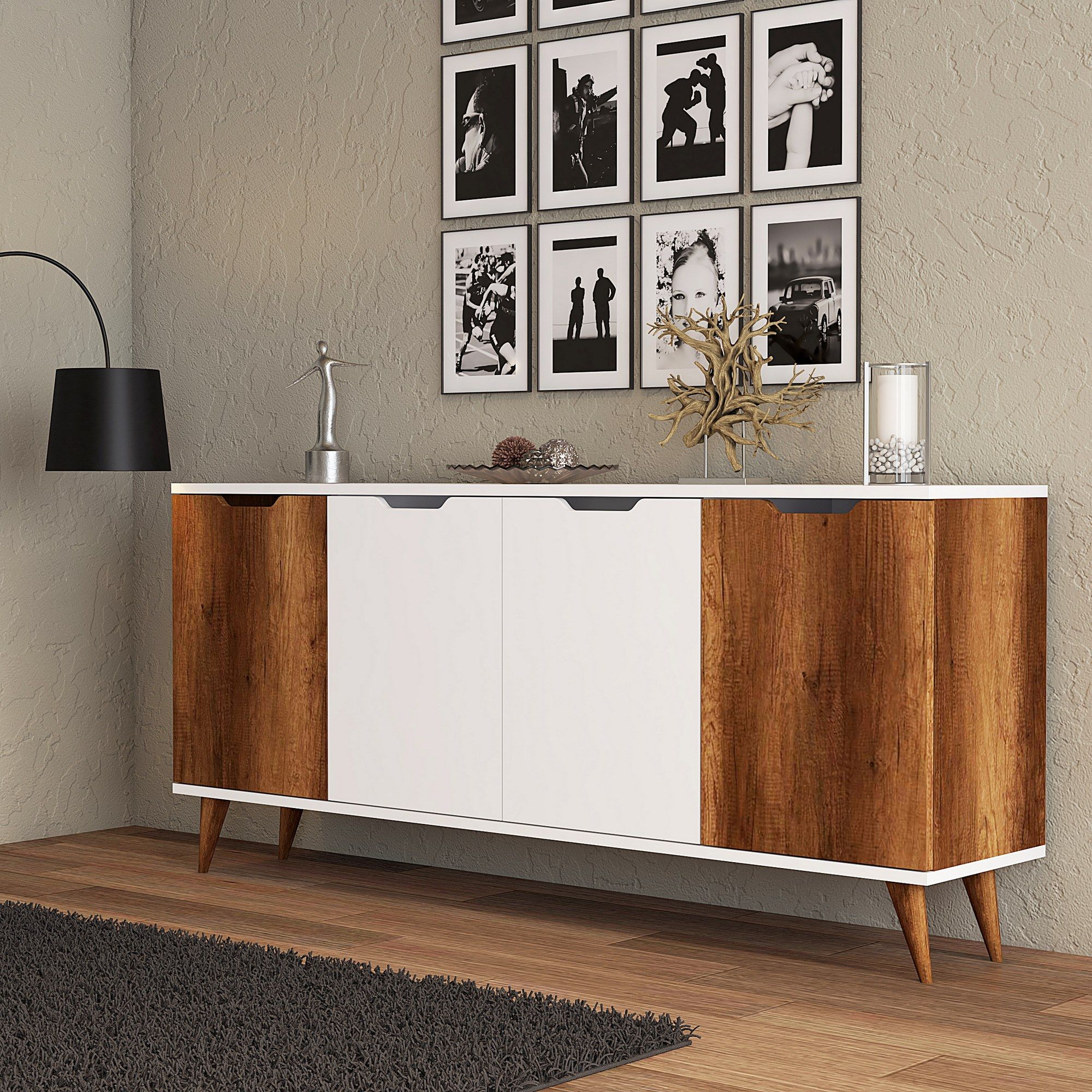 Buffet Jarko L160 Blanc et Bois foncé | Leroy Merlin