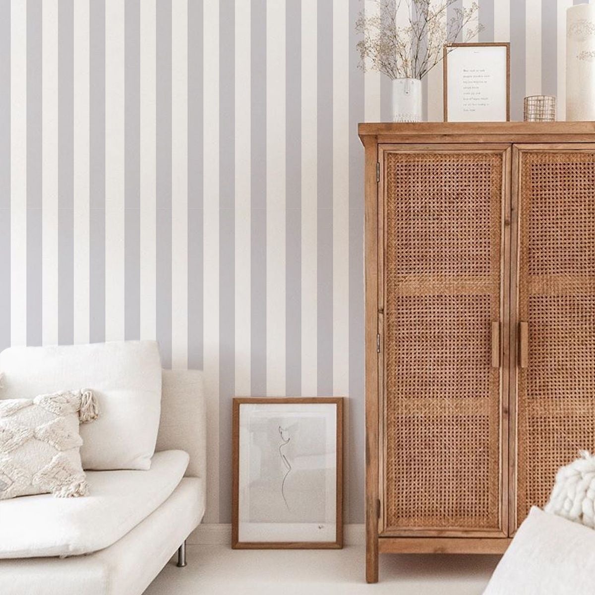 Papier peint adhésif a rayure gris et blanc en vinyle lavable et ...