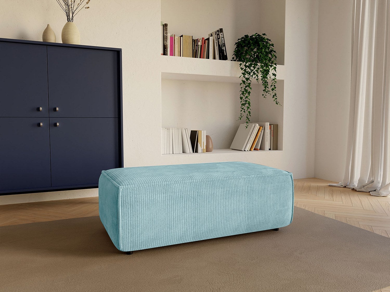 Pouf en velours côtelé bleu turquoise AMELIA | Leroy Merlin