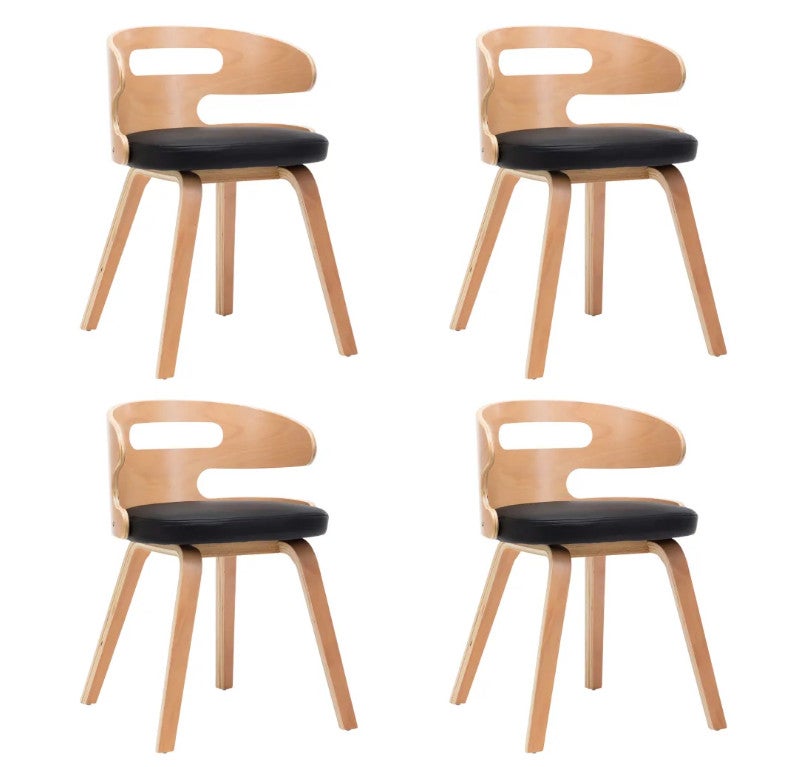 Chaise de salle à manger bois courbé clair et simili cuir noir Laetitia ...