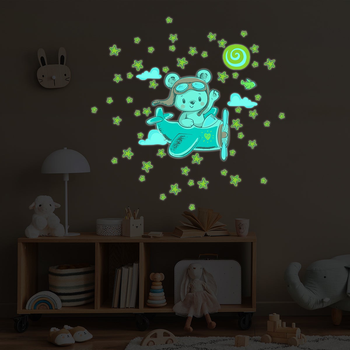 Sticker phosphorescent lumineux - OURSON PILOTE + 50 ÉTOILES ...