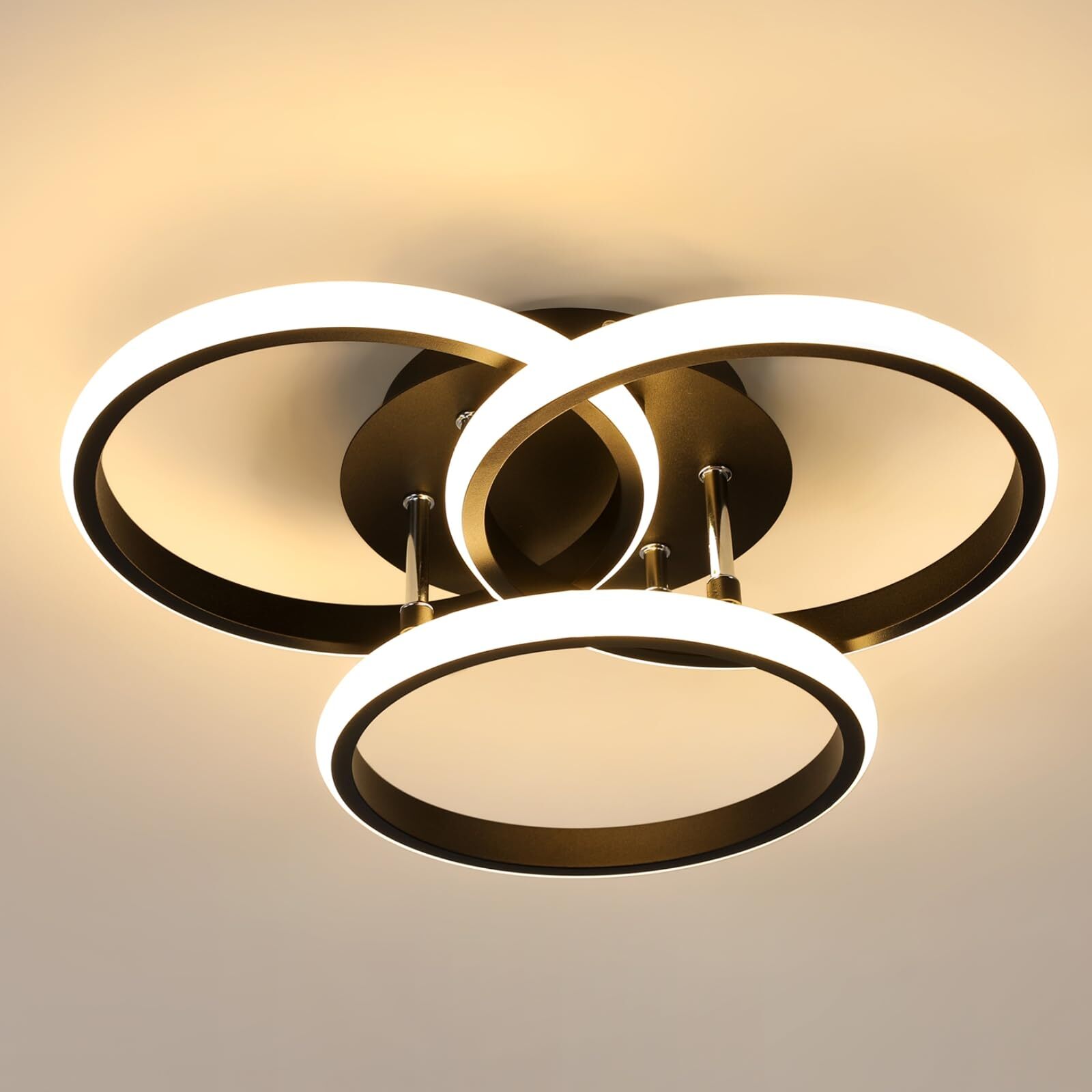 GOECO Plafonnier LED Créatif, 3 Ronds Noirs, 39W 3000K Lumière Blanche ...