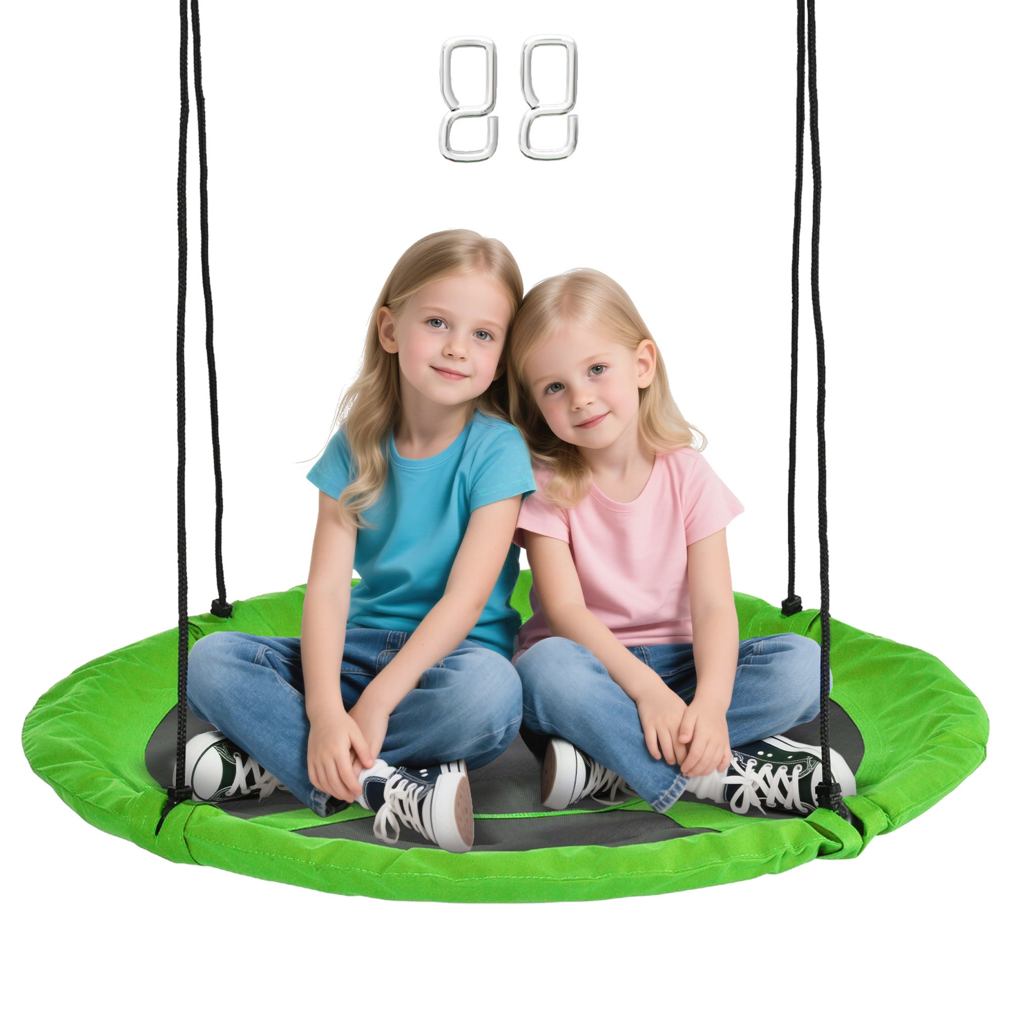Balançoire nid d'oiseau ronde, panier Ø 110 cm, 4 anneaux inclus ...