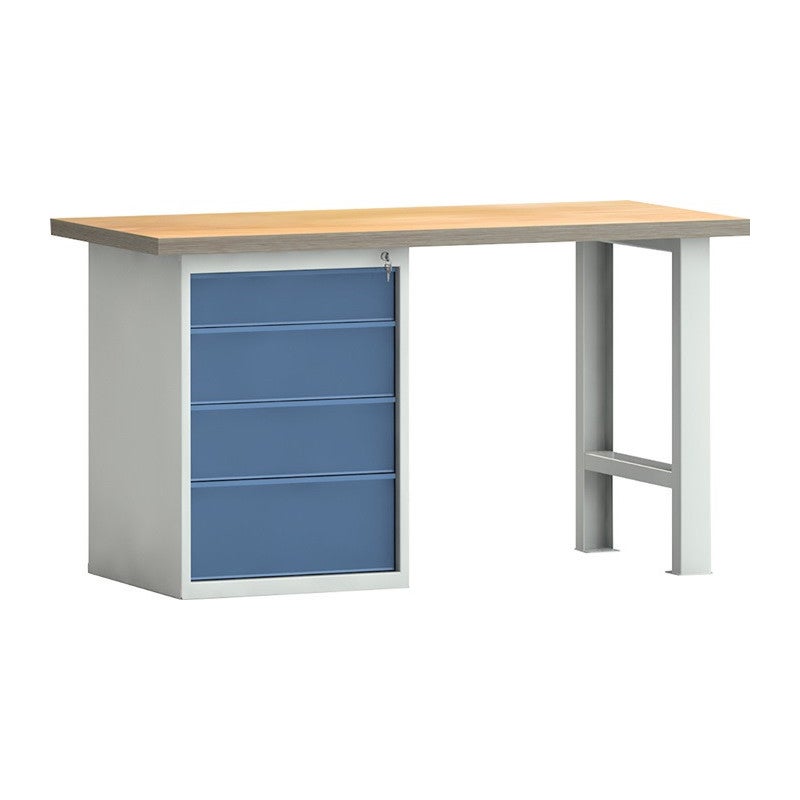 Établi PW 700 l.2000xP700xH840 mm hêtre Multiplex gris clair, RAL 7035 bleu brill., RAL 5007 4 ...