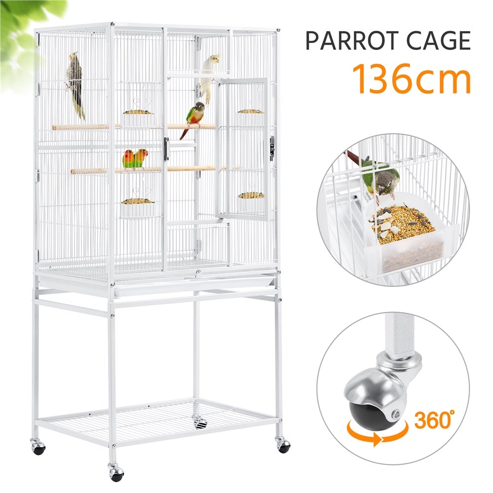 Grande Cage à Oiseaux sur Pied en Métal avec Roulettes, Loquet Robuste ...