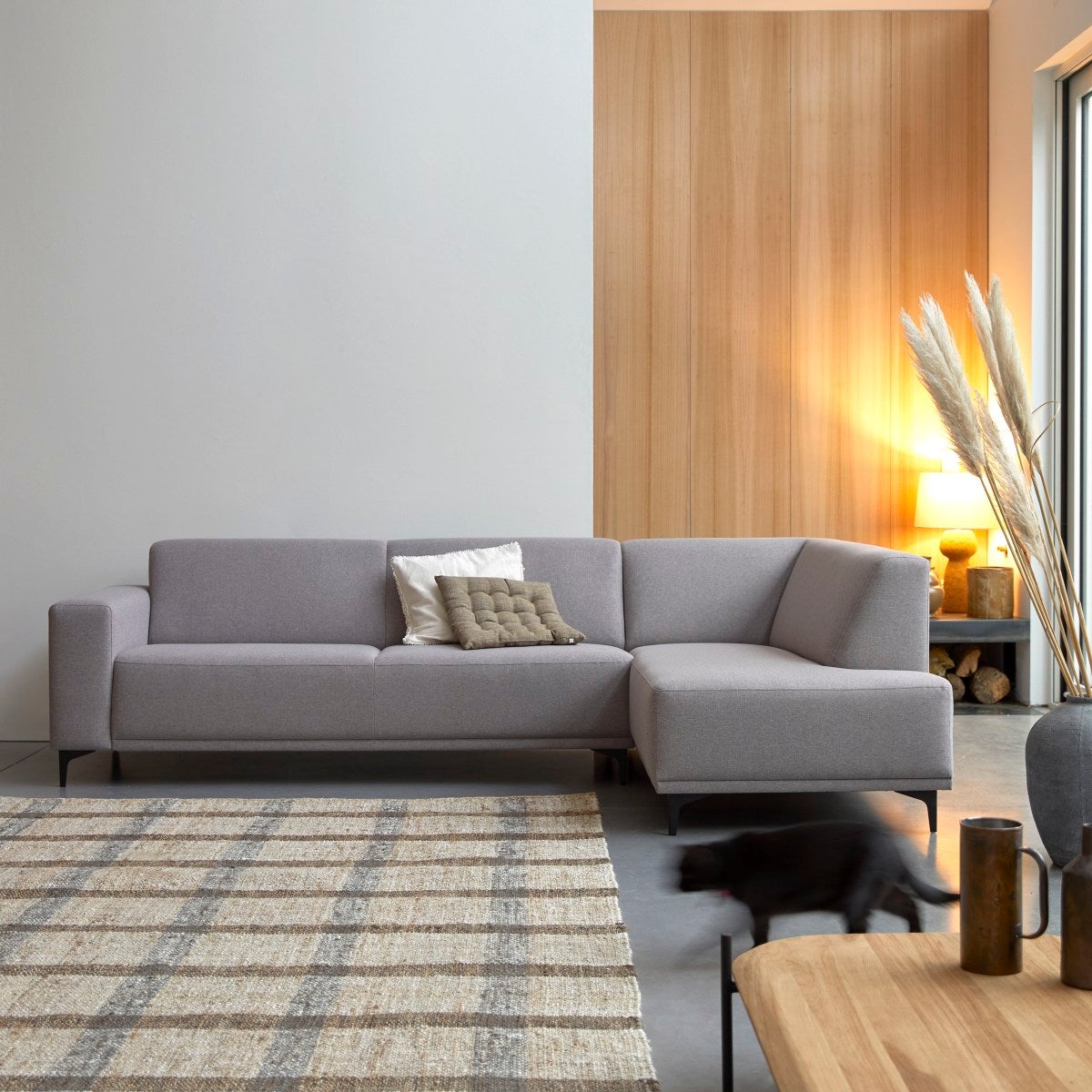 Tikamoon Sofá esquinero derecho de tela color gris 295 cm x 185 cm de 5 ...