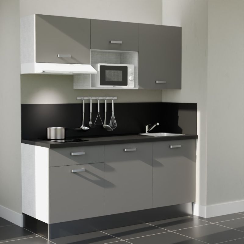 Kitchenette K30L-PT - 180 cm - plan stratifié, évier inox, - Façade ...