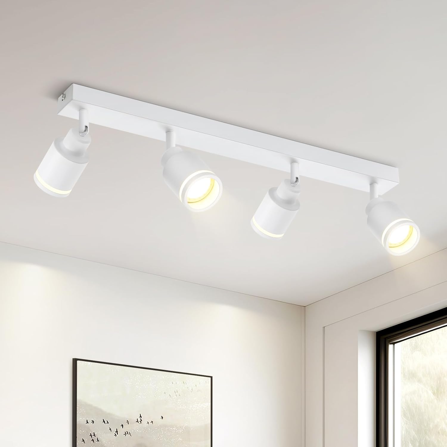 NETTLIFE Lámpara de techo blanca moderna: 4 focos de techo de metal ...