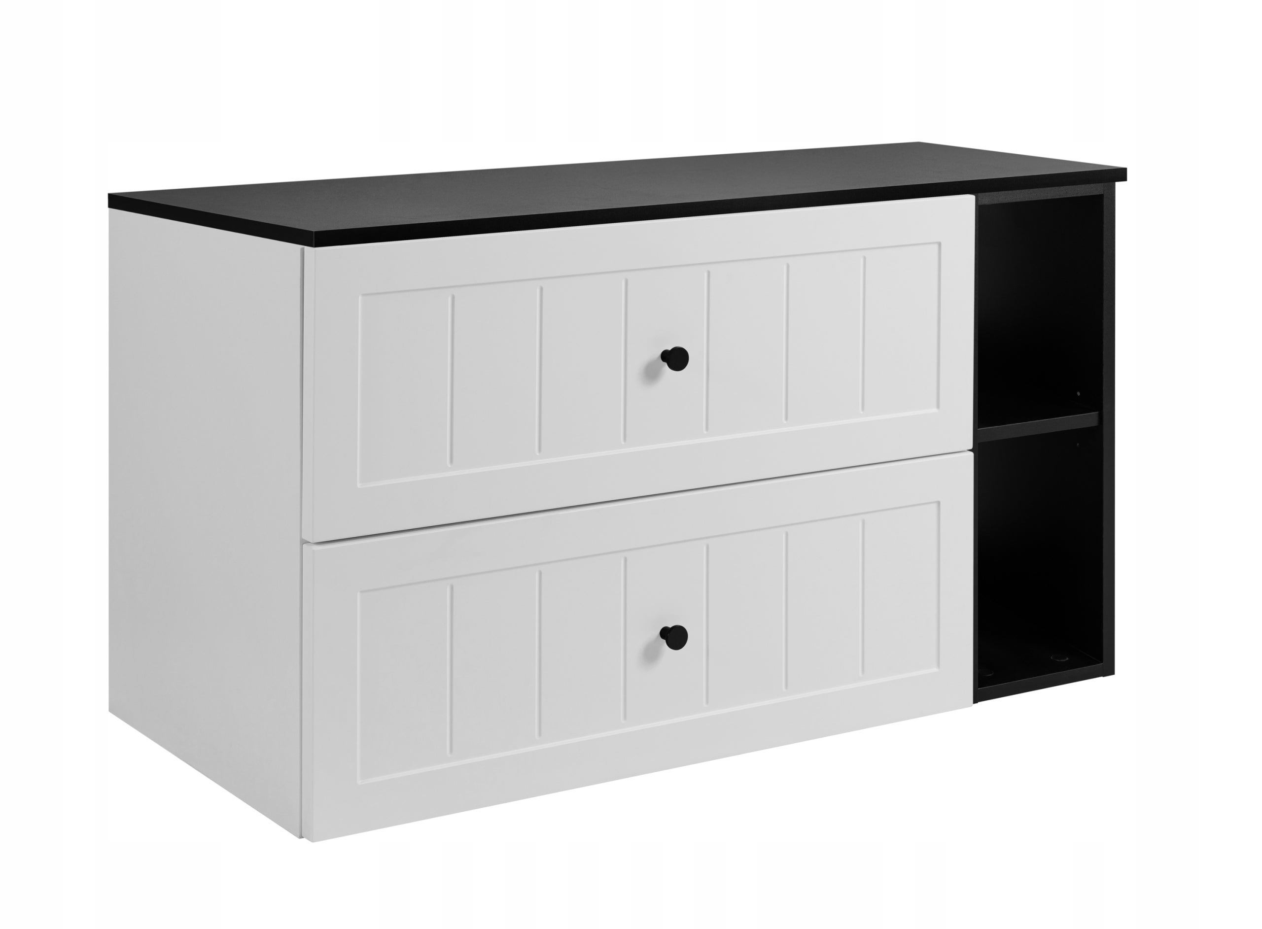 Meuble sous vasque 80 cm blanc noir façades fraisées MDF poignées Rodan ...