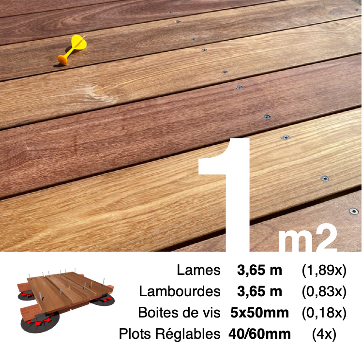 Kit complet terrasse bois exotique CUMARU pour 1 m² • Lames 3,65 m ...