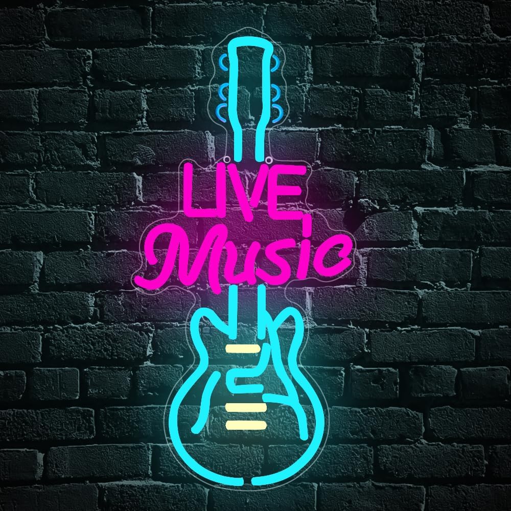 Musique Enseigne Lumineuse,Guitare Led Neon Mural,Live Music Neon Sign ...