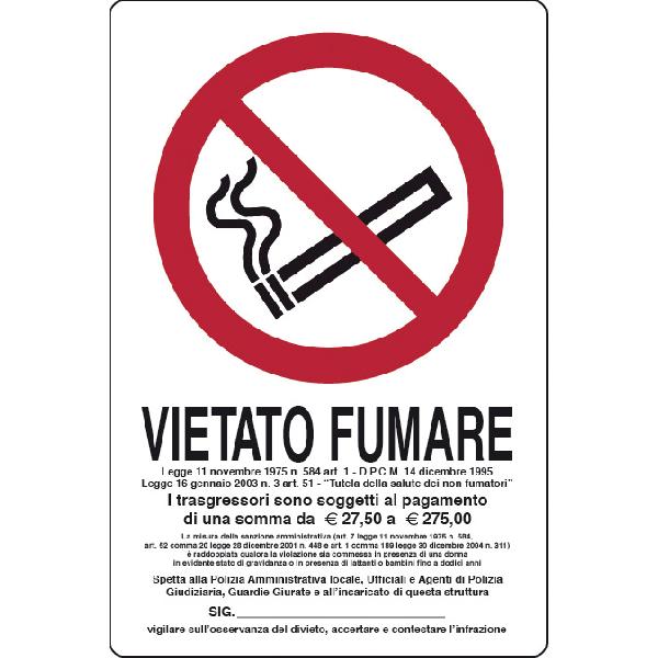 10 pz di targa segnal.vietato fumare l.311/1 180x120 | Leroy Merlin
