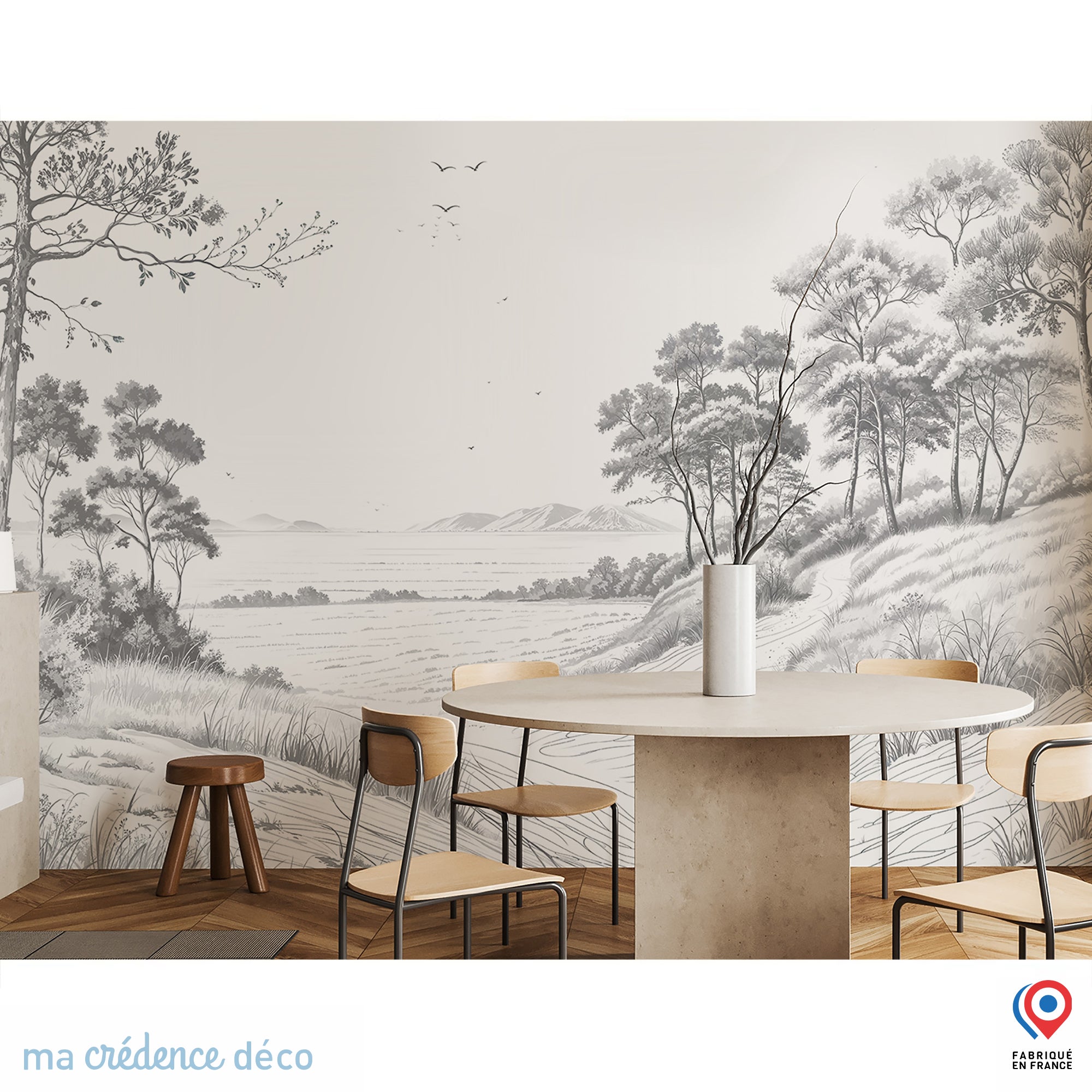 Papier peint Dune, Arbre et mer, Dessin a? la plume - Intissé - L 200 ...