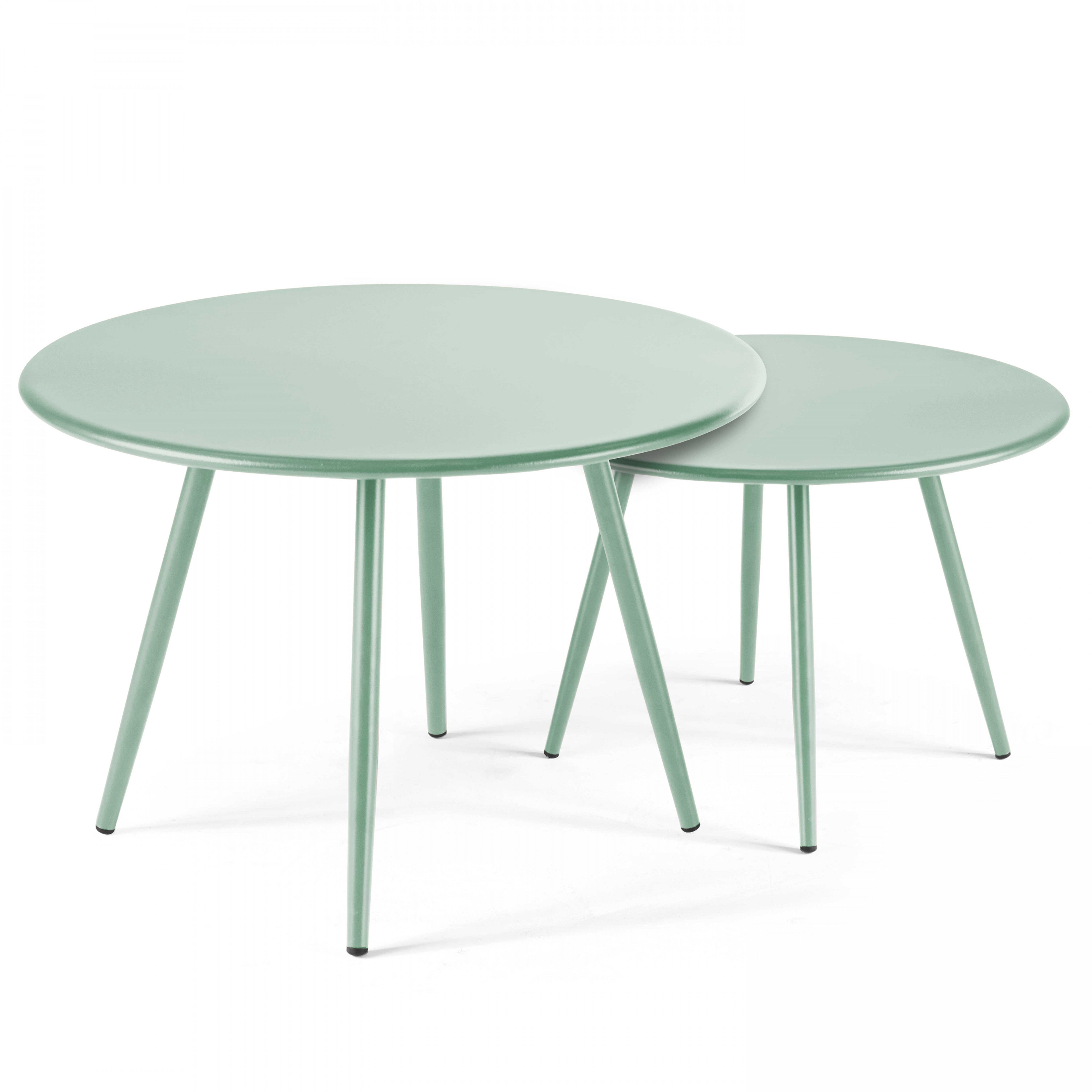 Lot de 2 tables basses ronde en acier vert sauge 50 cm , Palavas ...