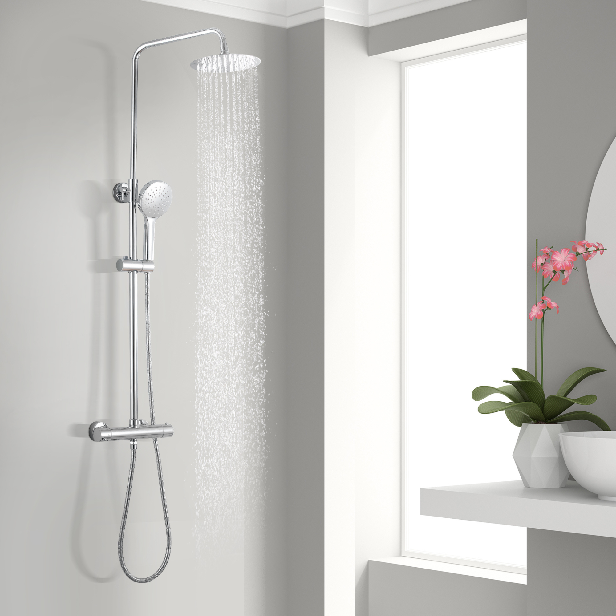 Columna de ducha con Grifo Termostática chromo, Ducha de Lluvia chromo ...