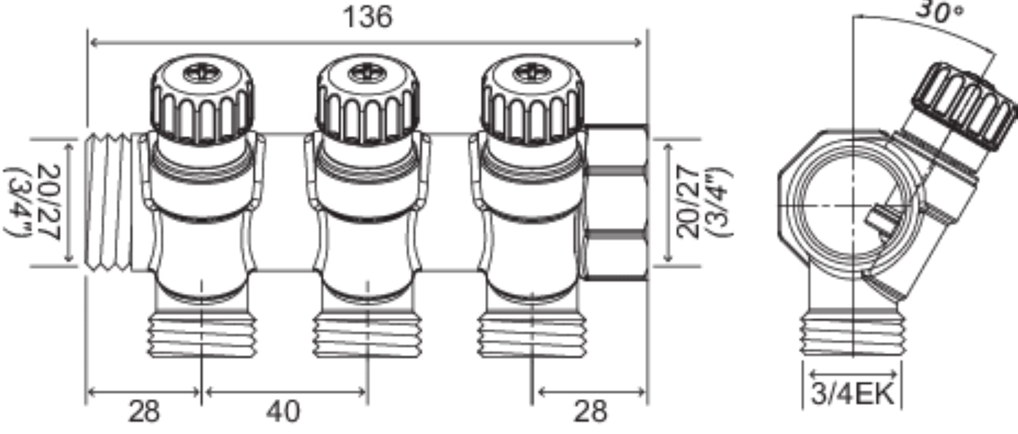Collecteur de distribution 3 sorties, portée conique easy lock 3/4ek ...