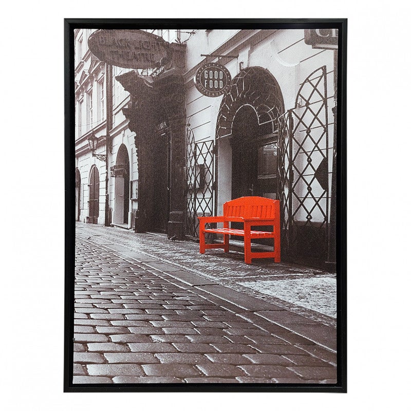 Tableau imprimé banc rouge sur cadre en bois noir 30x40 cm - STREET ...