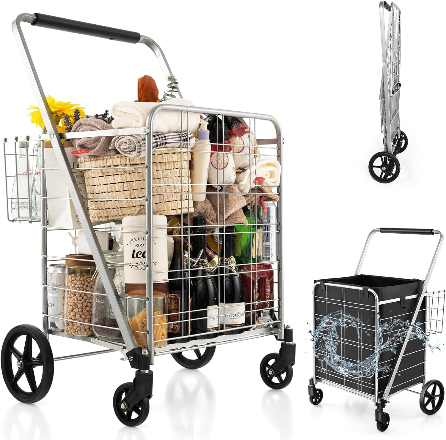 Carro de la Compra Plegable 126L, Portátil Grande con Ruedas ...