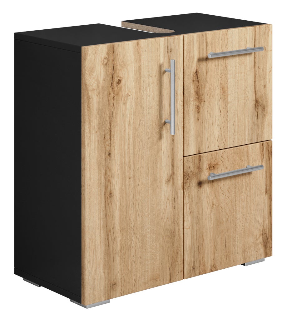 Meuble vasque Mars - Noir mat avec chene - 60 x 30 x 60 cm - Meuble de ...