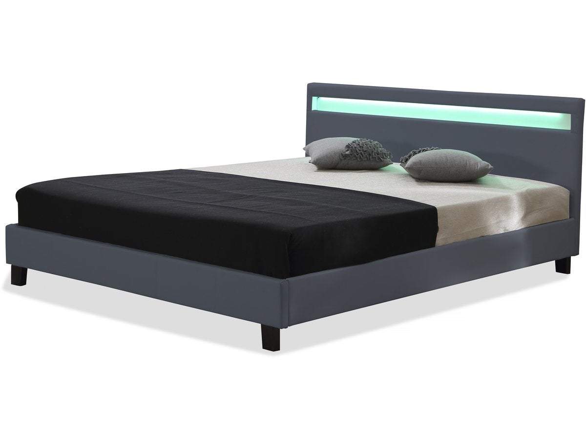 Lit avec LED "Maria" - 140 x 190 cm - Gris | Leroy Merlin