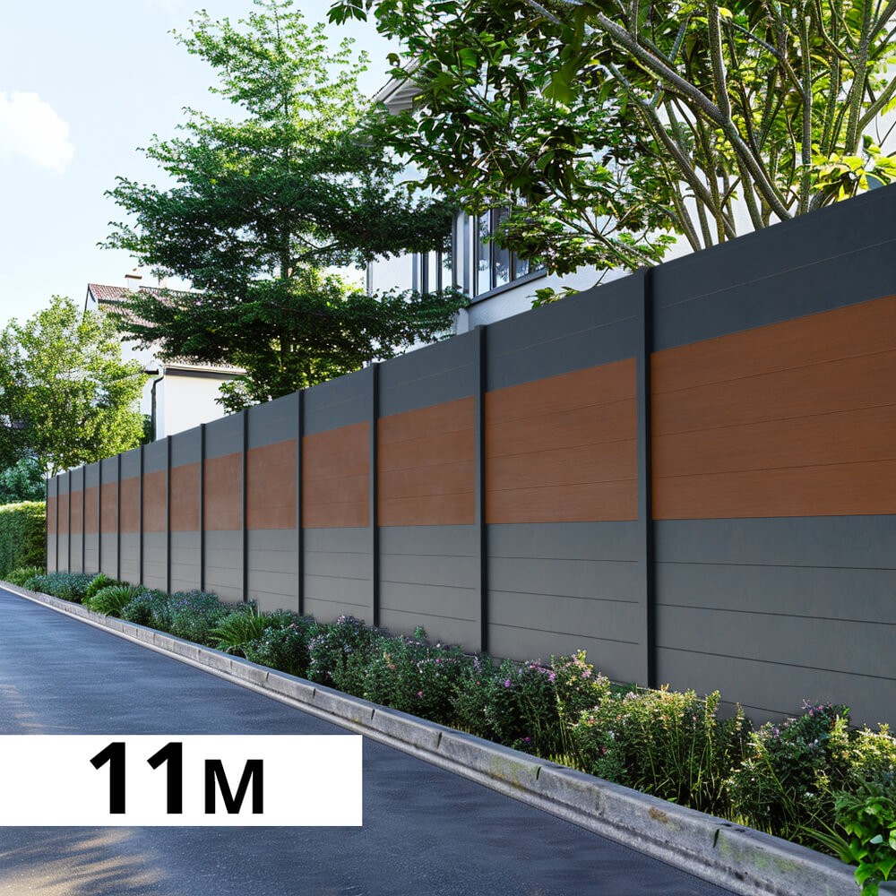 BAHIA & CRUZ Kit Valla Aluminio Teca 11,03x1,8m - Aluminio y madera ...