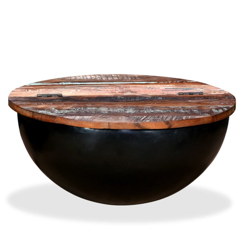 VidaXL Mesa de centro forma de bol madera maciza reciclada negro ...