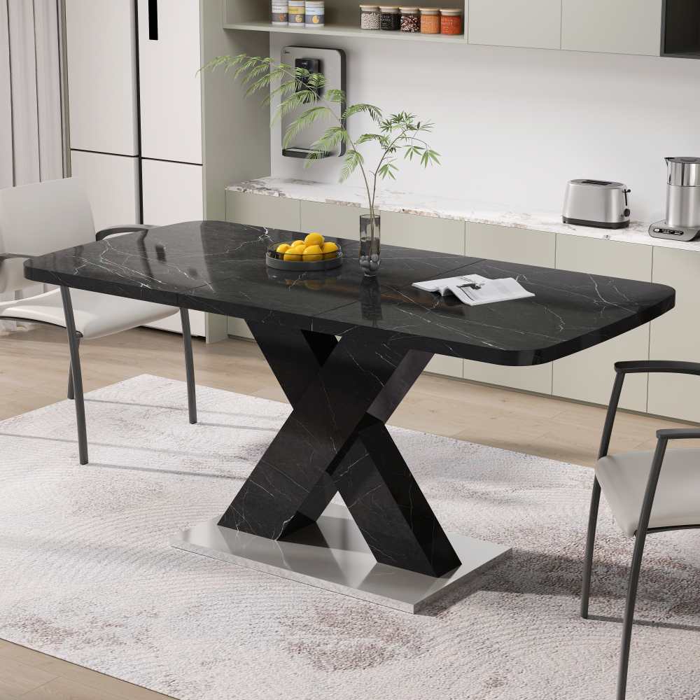 Mesa de comedor extensible de 120-160 cm, tablero de mármol blanco ...