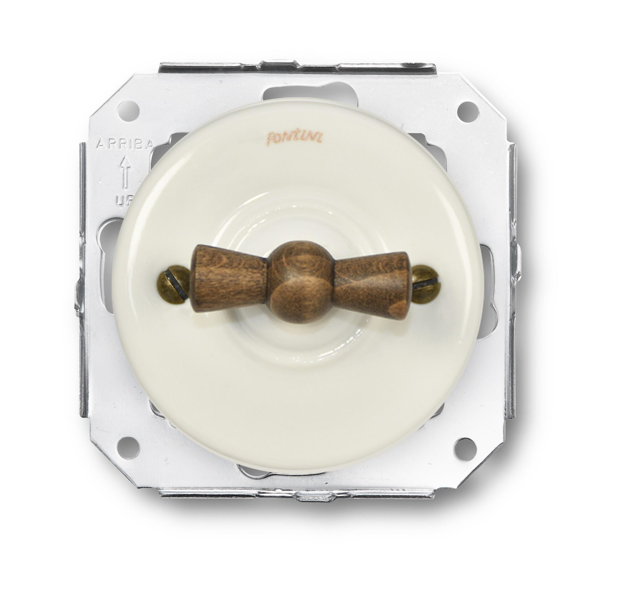 Interrupteur FONTINI Garby Colonial blanc et boucle en hêtre vieilli ...