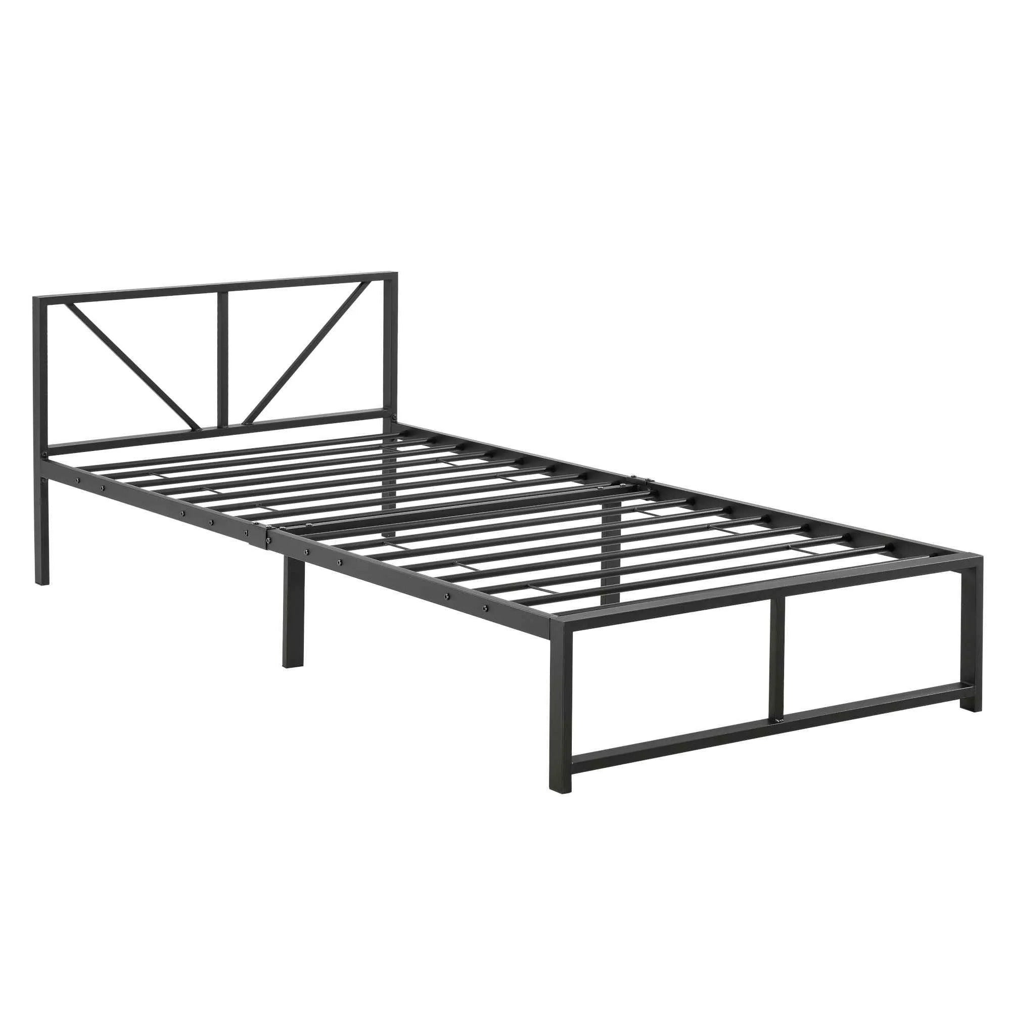 Cama individual de metal macizo con láminas de metal negro 90 x 200 cm ...