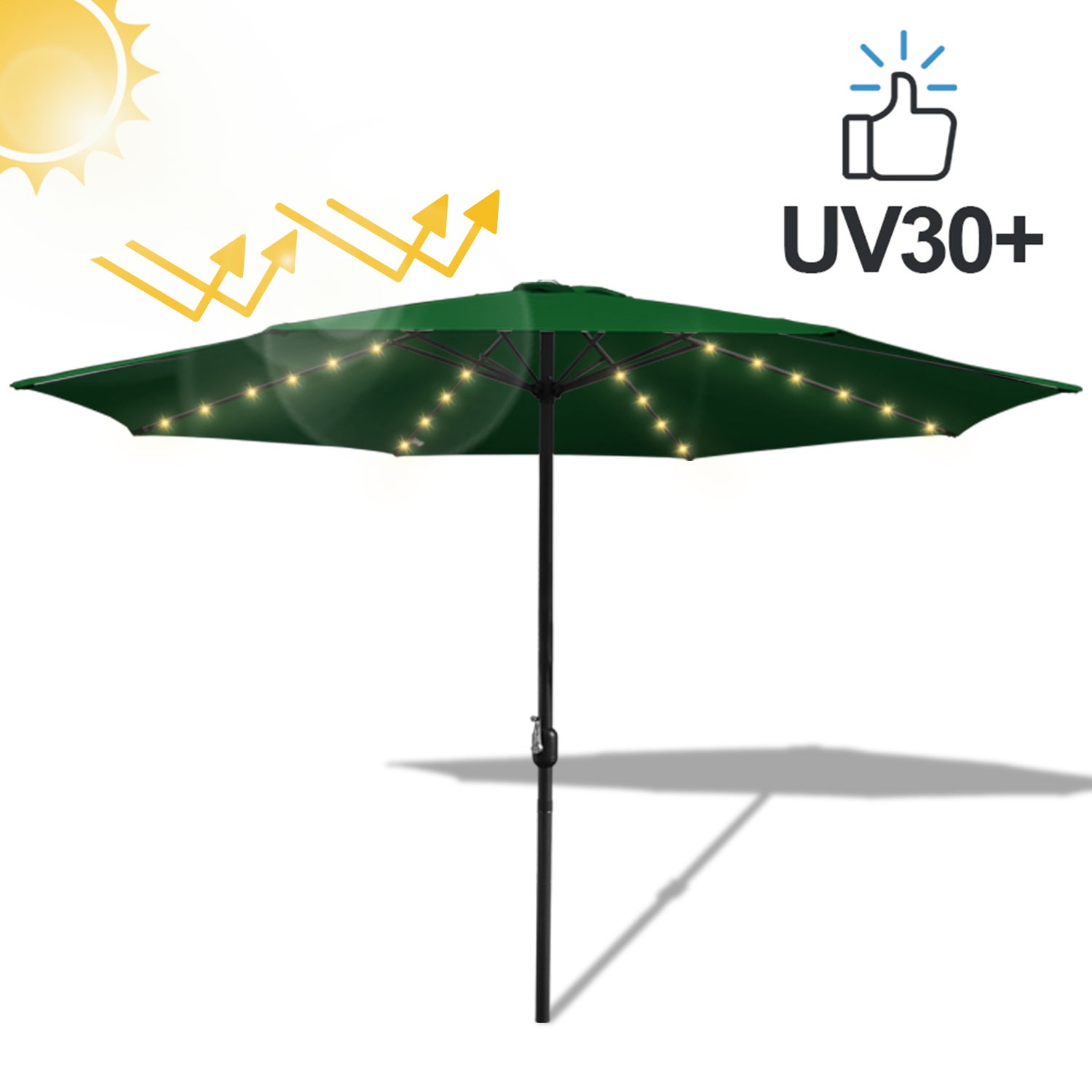 Sombrilla solar LED recta Ø350cm Verde camping y jardín Anti-UV ...