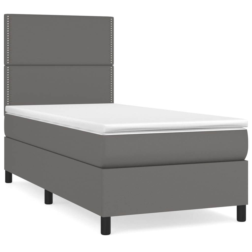 Cama box spring con colchón cuero sintético gris 90x200 cm — COMFORTXL ...