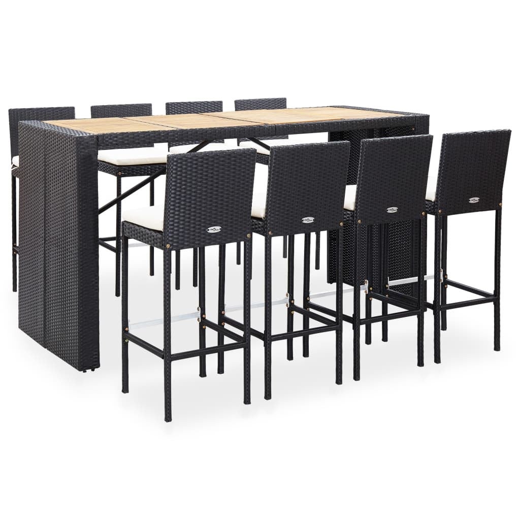 Mobilier de bar 9 pcs Résine tressée et bois d'acacia Noir | Leroy Merlin