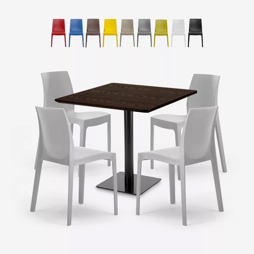 Ensemble 1 Table Horeca 90x90cm et 4 Chaises Empilables Restaurant Bar ...
